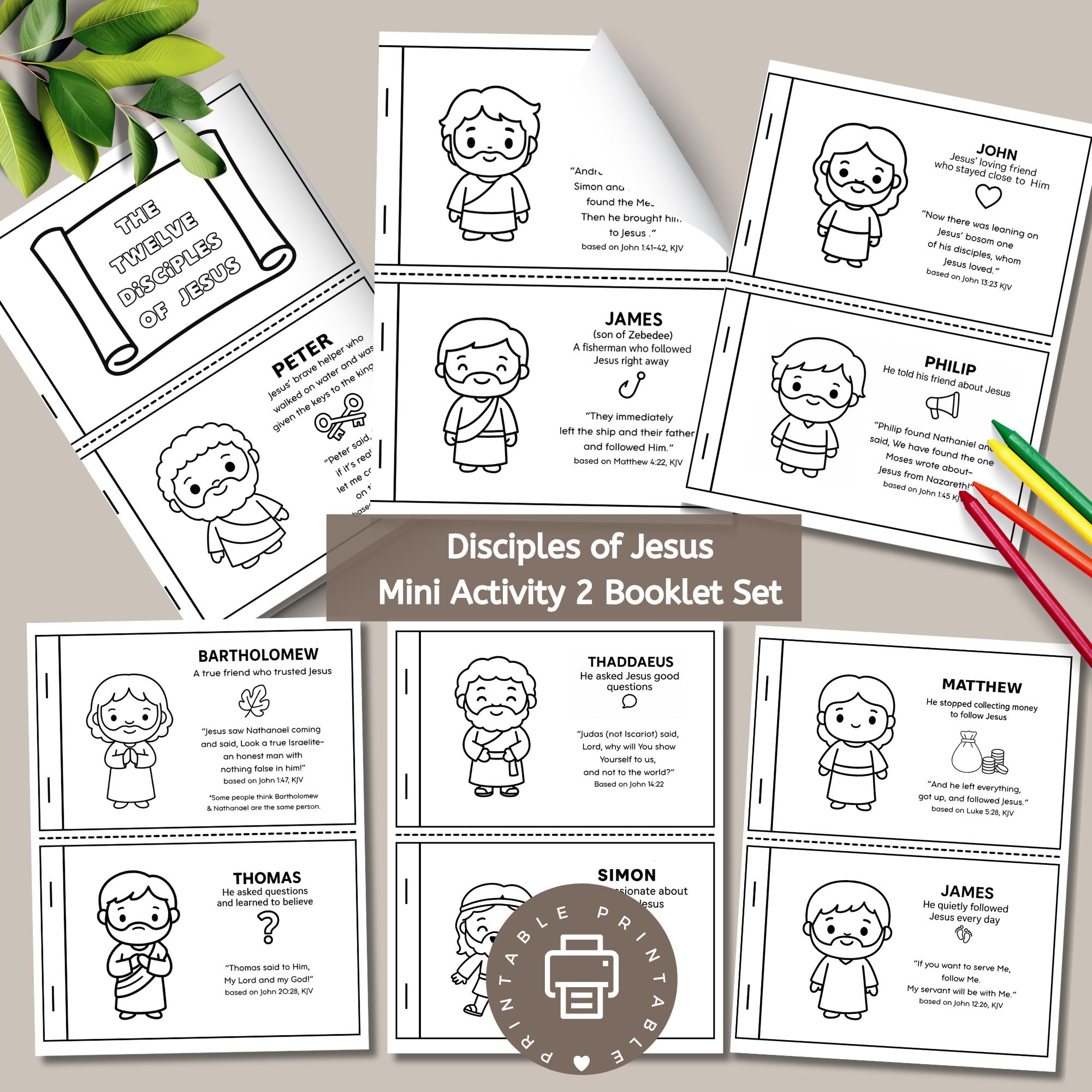 12 Disciples Craft for Kids, Printable Mini Coloring Pages Set, Jesus ...