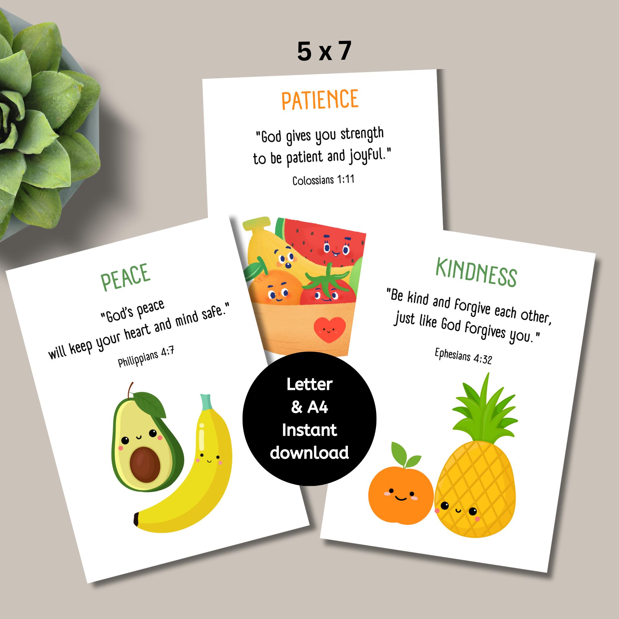 Fruit of the Spirit Bible Printable Cards, Kids Bible Verse Cards ...