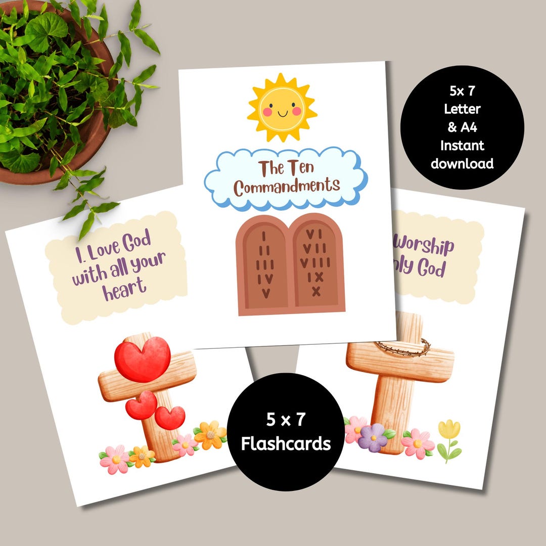 10 Commandments Flashcards, Kids Bible Study, Sunday School PDF - Etsy