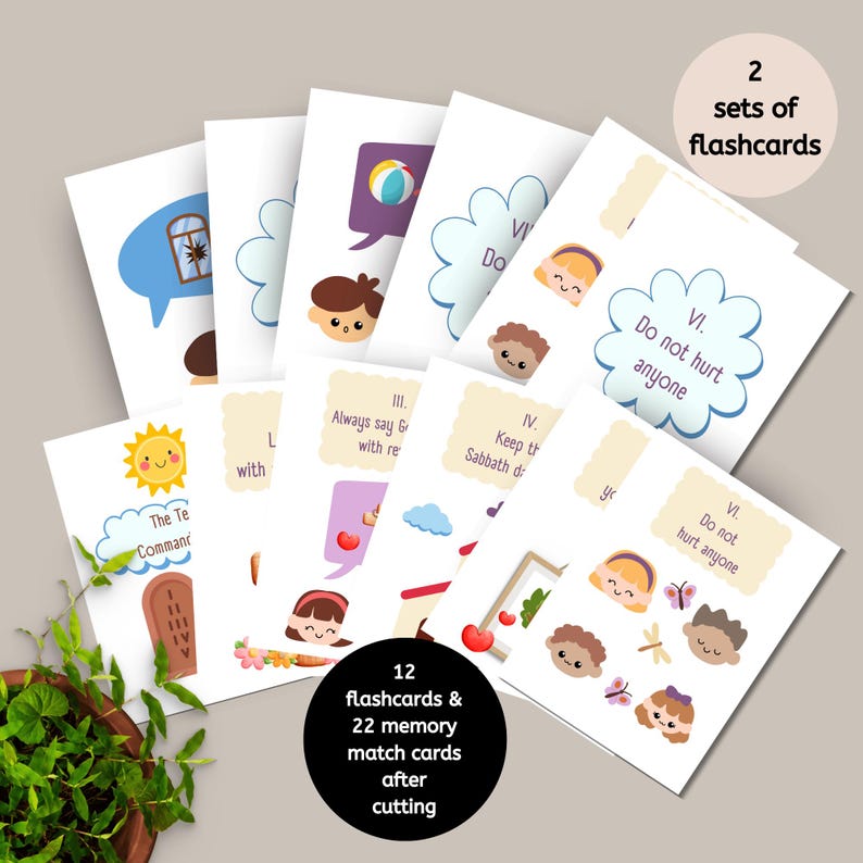 Juego de los 10 Mandamientos, tarjetas didácticas y de memoria ...
