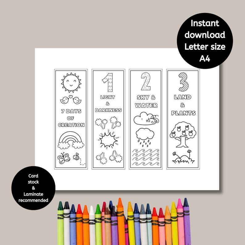 7 Days of Creation Bible Craft for Kids, Bible Verse Coloring Bookmark ...