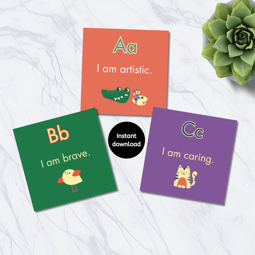 Colorful Alphabet Affirmation Cards for Kids, Animal Flash Cards ...