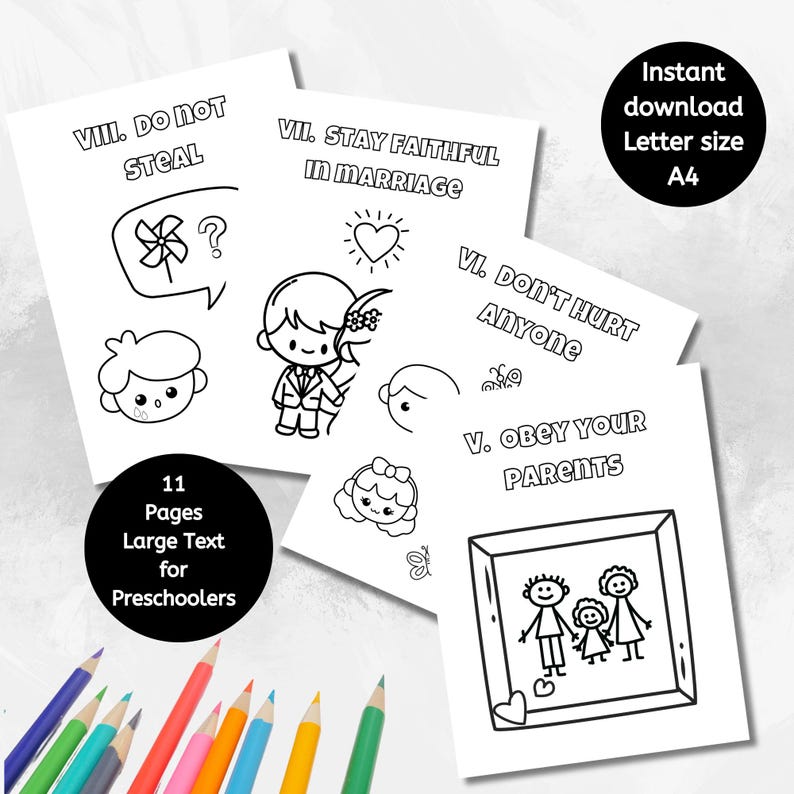 Ten Commandments for Kids Printable Coloring Pages, Bible Verse ...