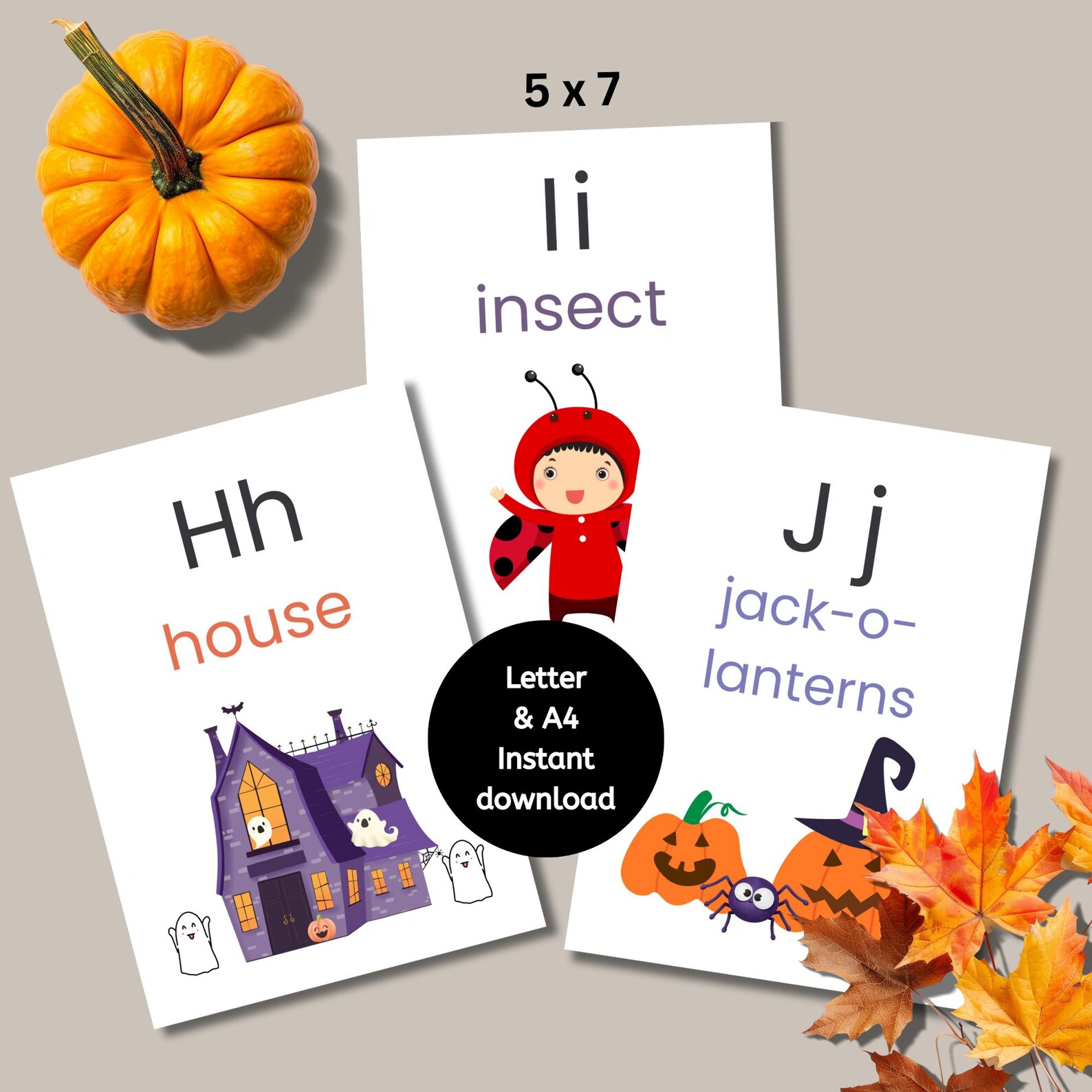 Halloween ABC Flash Cards, Halloween Alphabet Cards, Kids Halloween ...