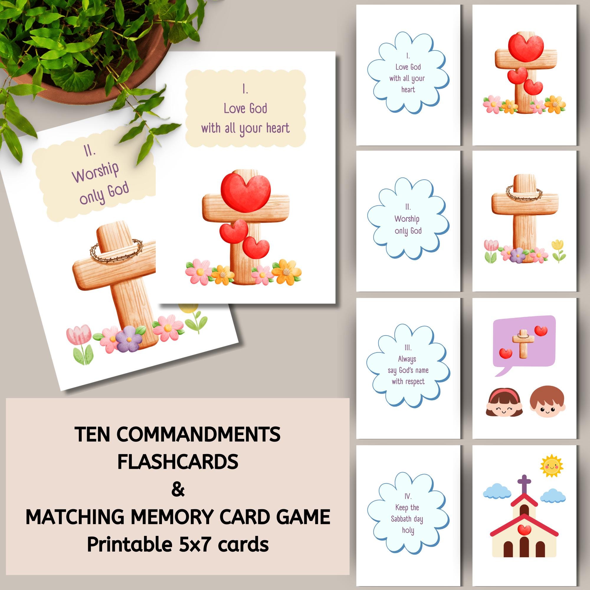 10 Commandments Game, Flashcards and Memory Match Card Set, Printable ...