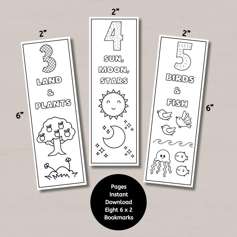 7 Days of Creation Bible Craft for Kids, Bible Verse Coloring Bookmark ...