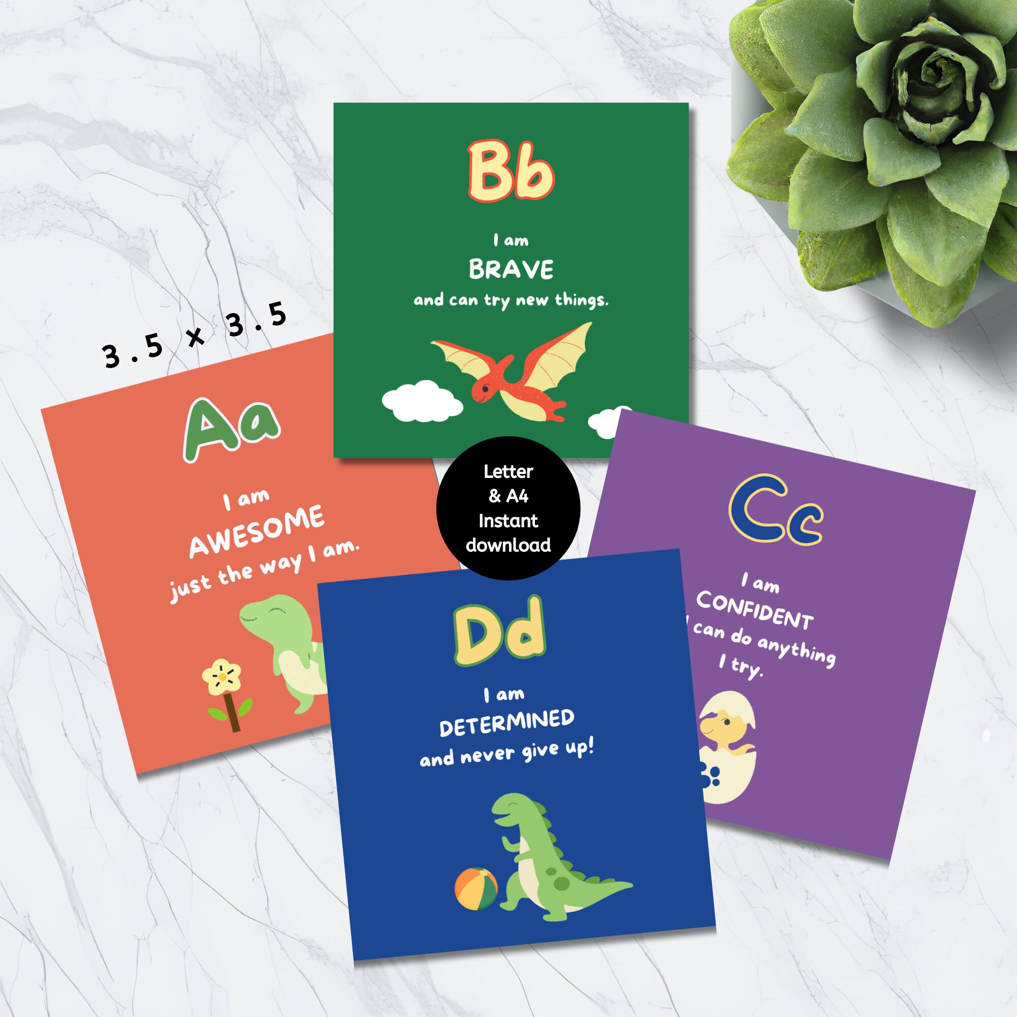 Dinosaur Alphabet Flashcards for Kids, Printable Affirmation Cards ...