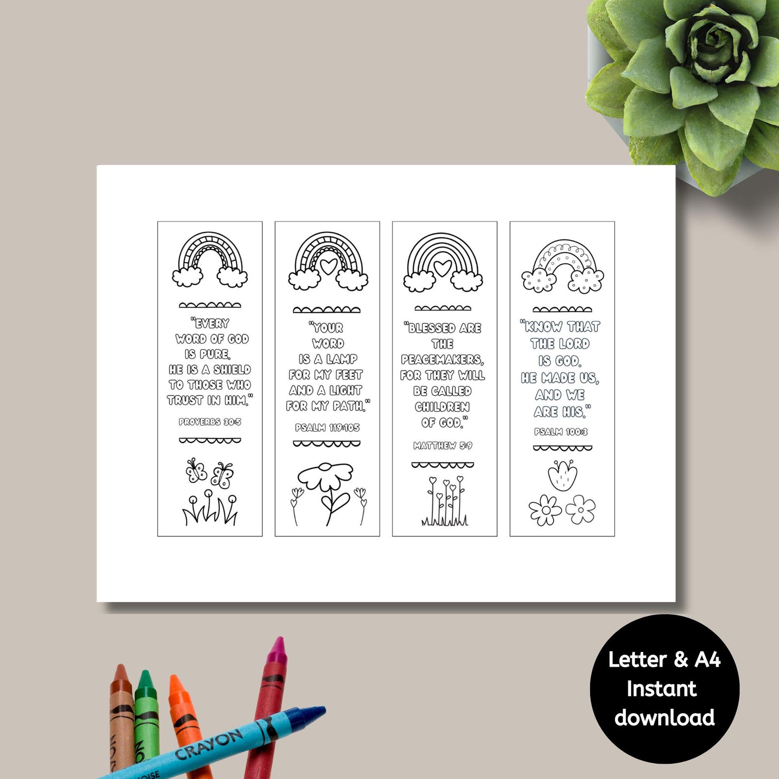 Kids Bible Verse Coloring Bookmark Printable, Sunday School Craft ...