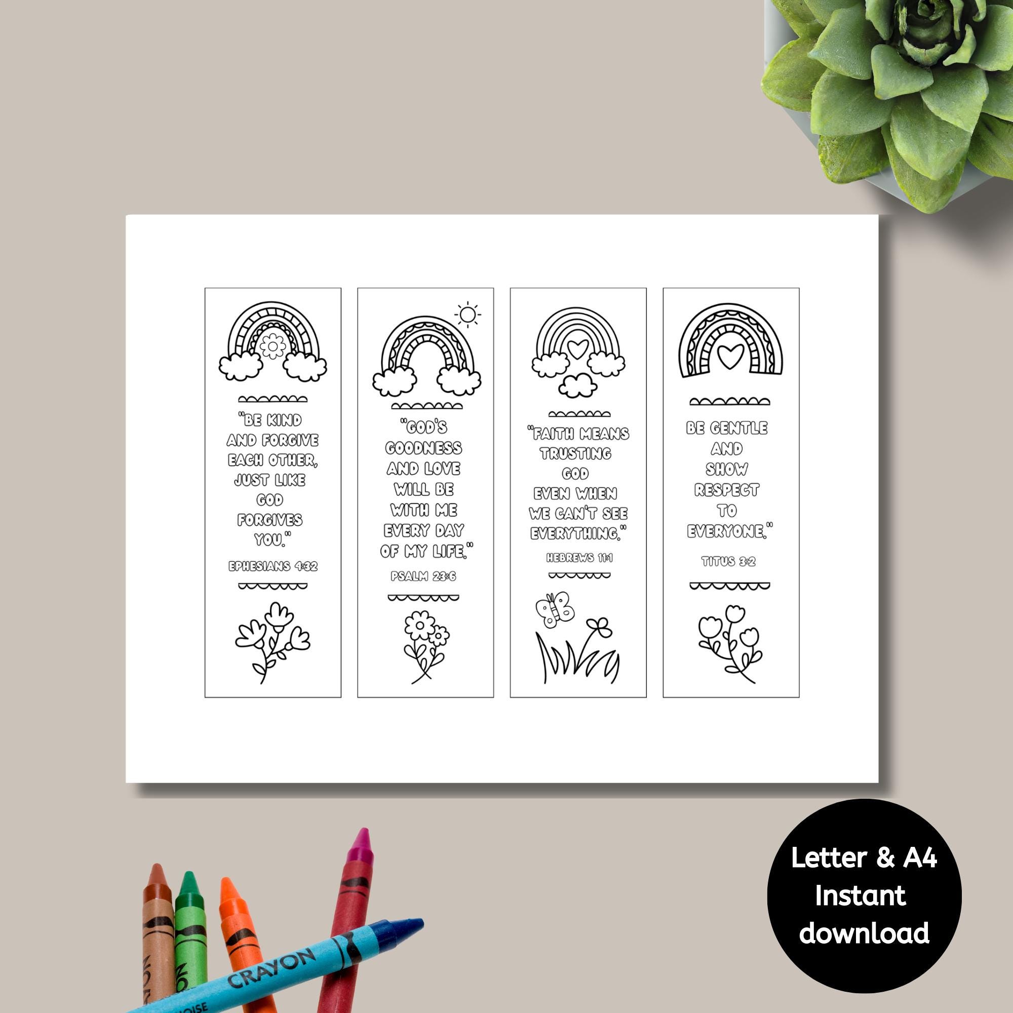 Bible Verse Bookmarks to Color, Sunday School Craft, Printable ...