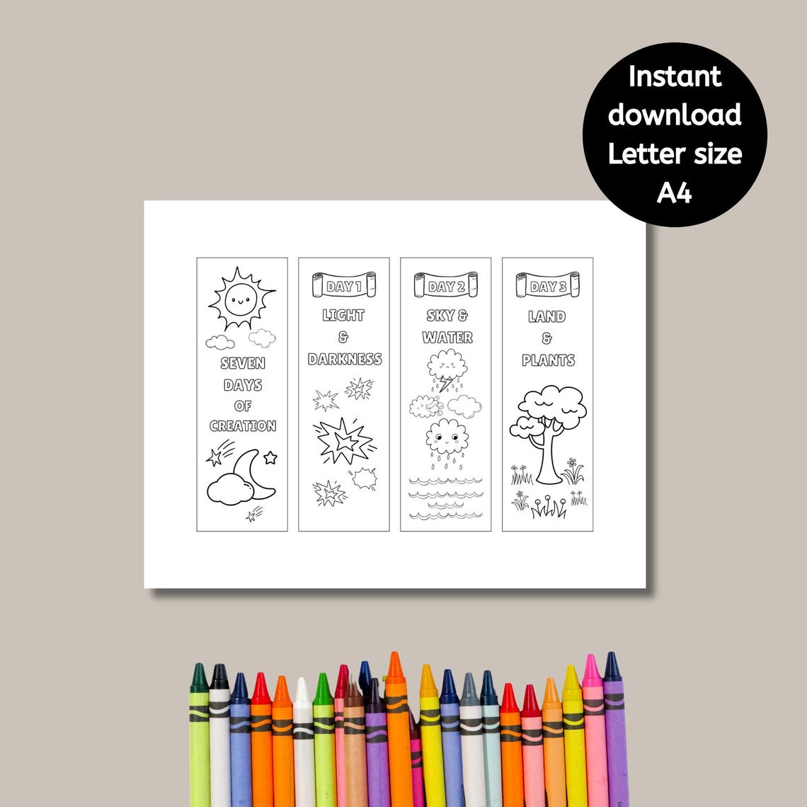 7 Days of Creation Bible Craft for Kids, Bible Verse Coloring Bookmark ...