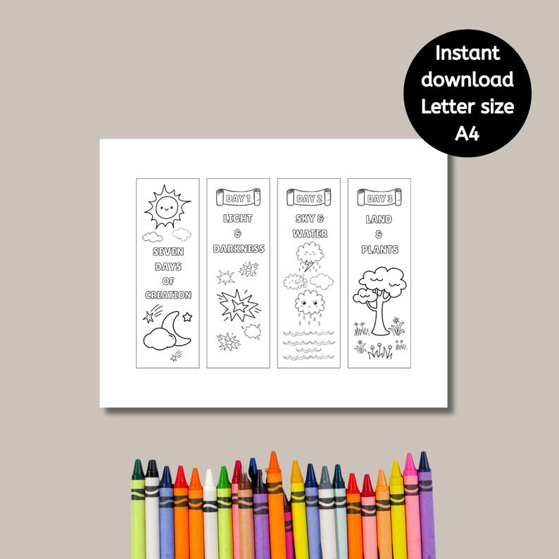 7 Days of Creation Bible Bookmarks, Genesis Story Kids Coloring ...