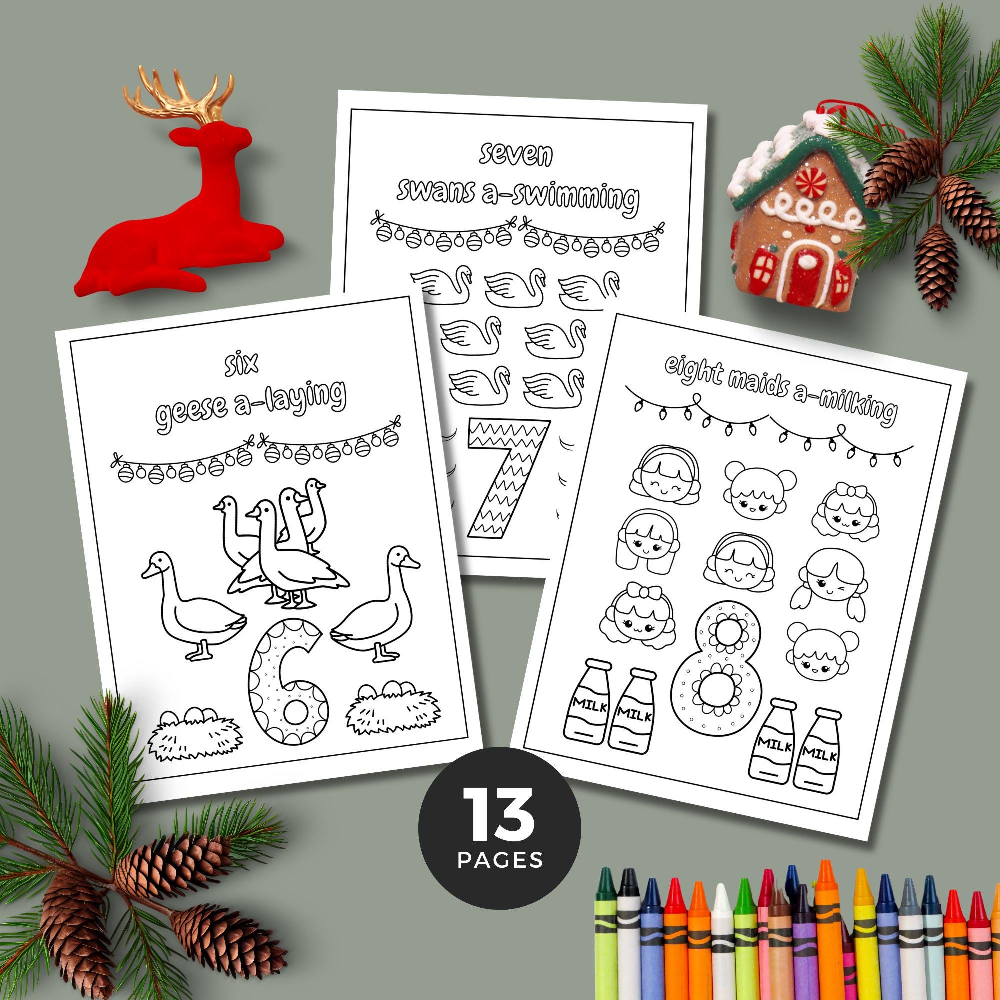 Twelve Days of Christmas Printable Coloring Pages for Kids, Holiday ...