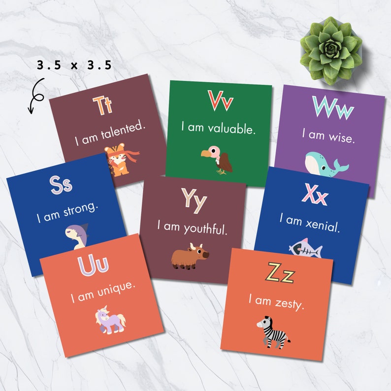 Colorful Alphabet Affirmation Cards for Kids, Animal Flash Cards ...