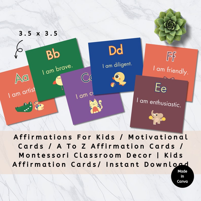 Colorful Alphabet Affirmation Cards for Kids, Animal Flash Cards ...