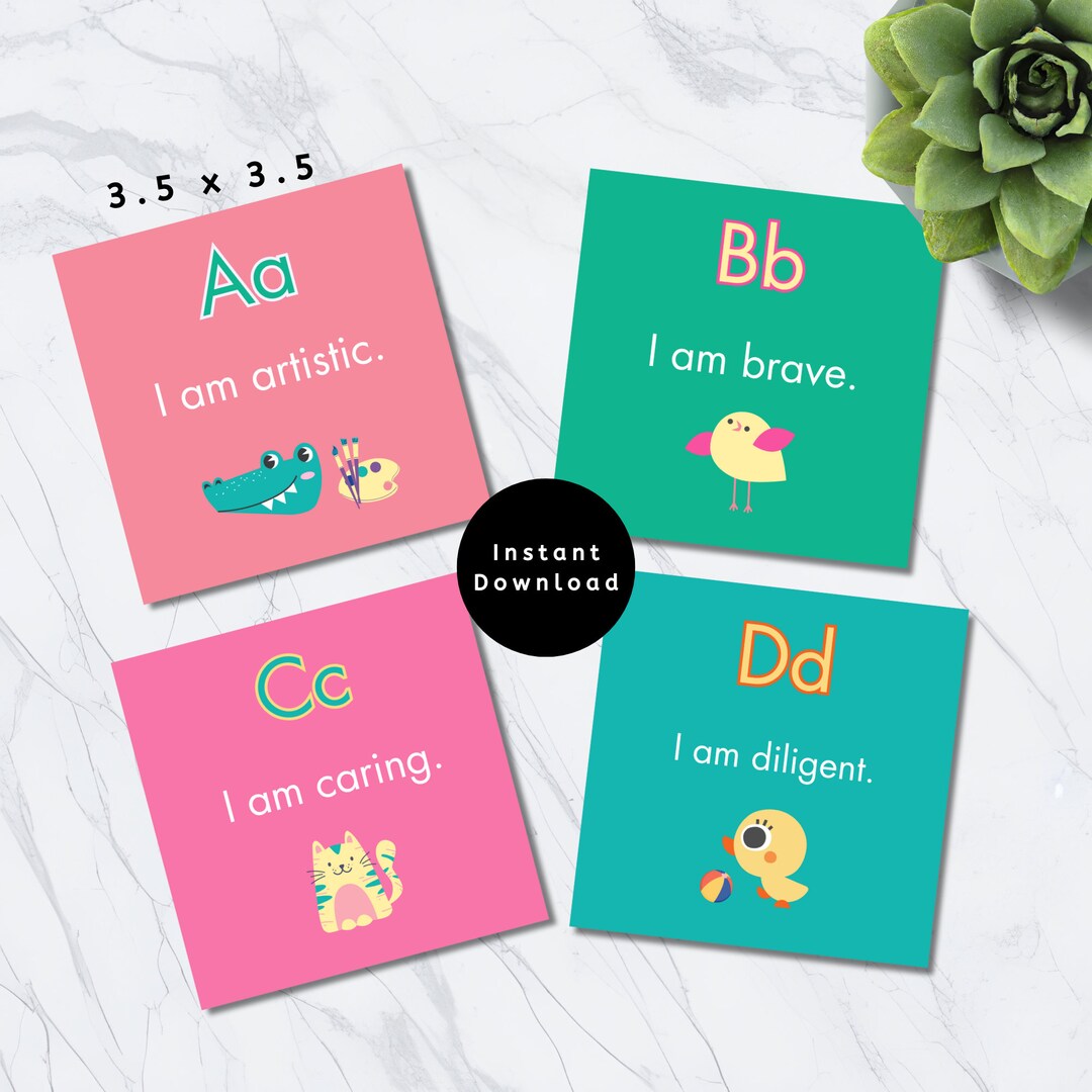 Alphabet Affirmation Cards, Printable Flash Cards Kids, Lunchbox Notes ...