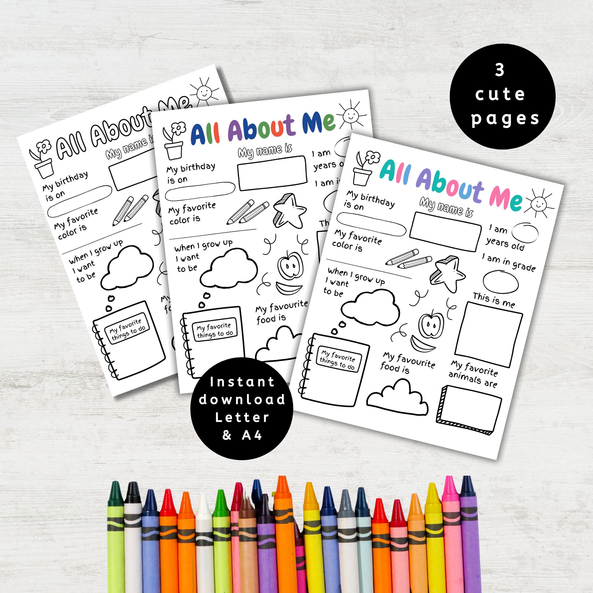 All About Me Coloring Sheets, Preschool Questionnaire, Printable ...