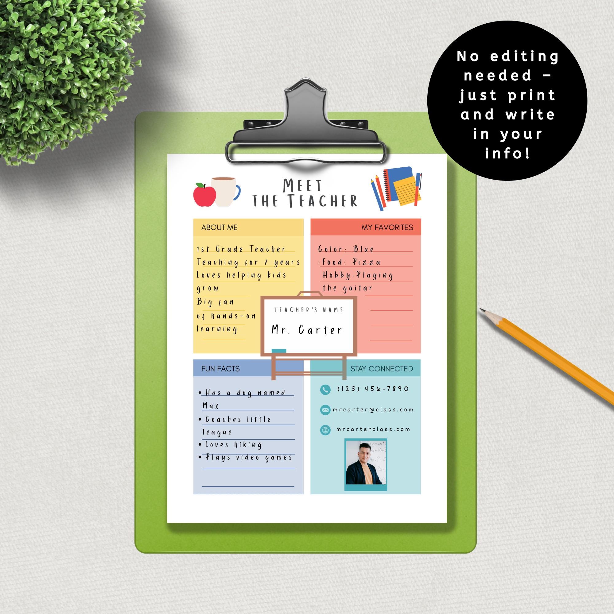 Meet the Teacher Printable, Back to School Introduction Handout, PDF ...