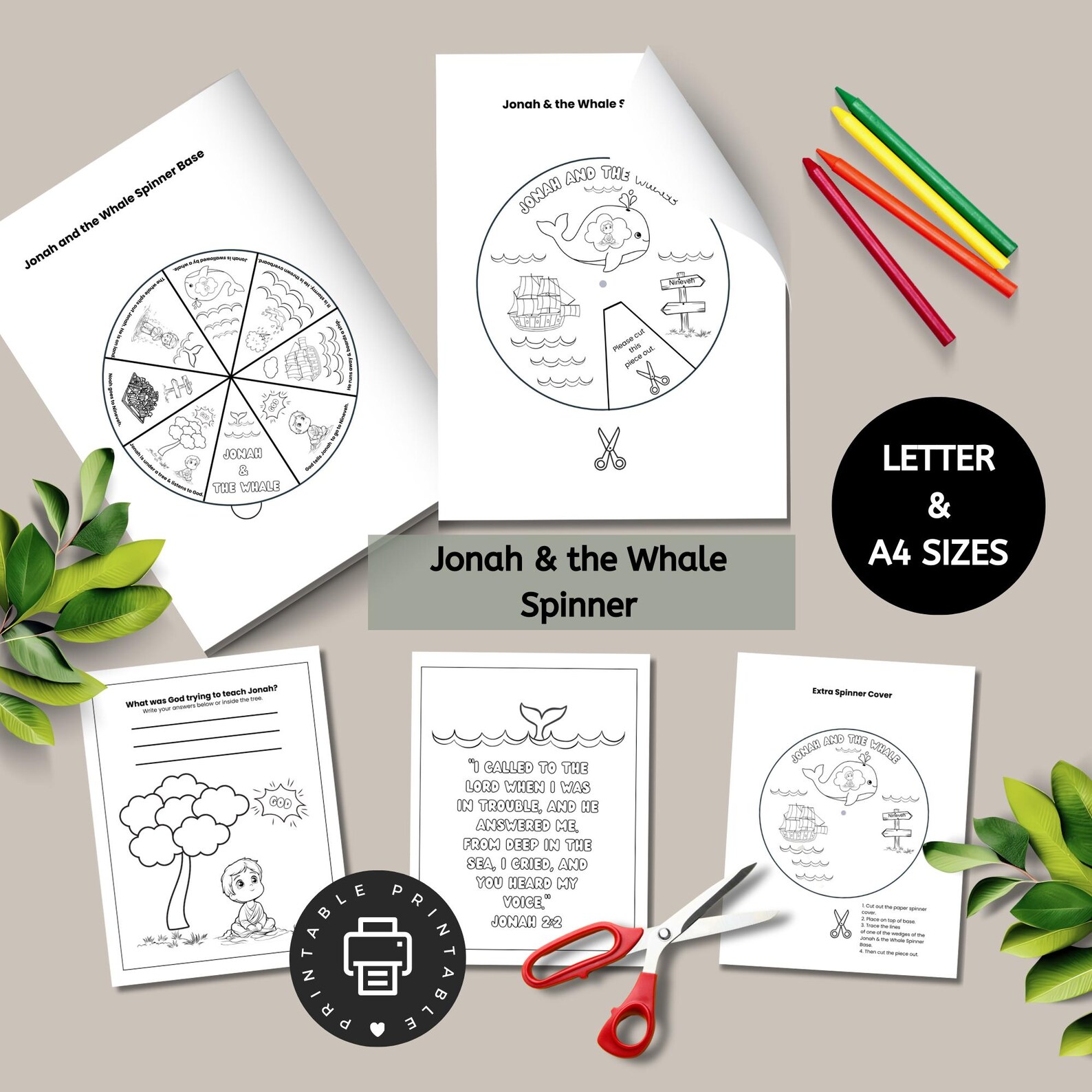 Jonah and the Whale Activities, Spinner Wheel Coloring Craft, Bible ...