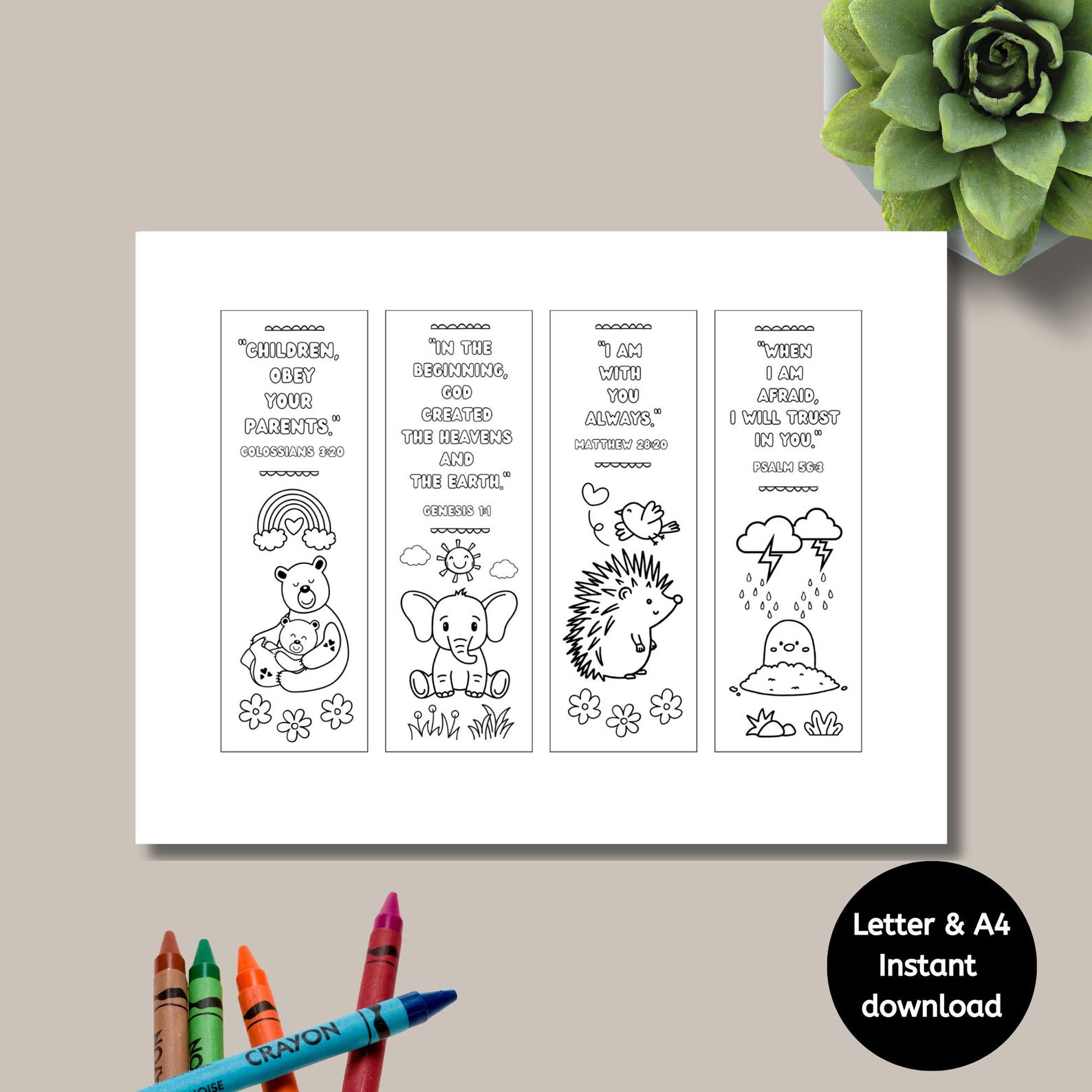 Kids Bible Verse Coloring Bookmark Printable, Sunday School Craft ...