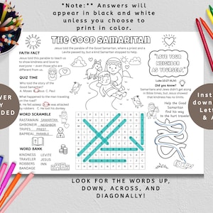 Good Samaritan Activity Sheet, Printable Bible Lesson Placemat for Kids ...