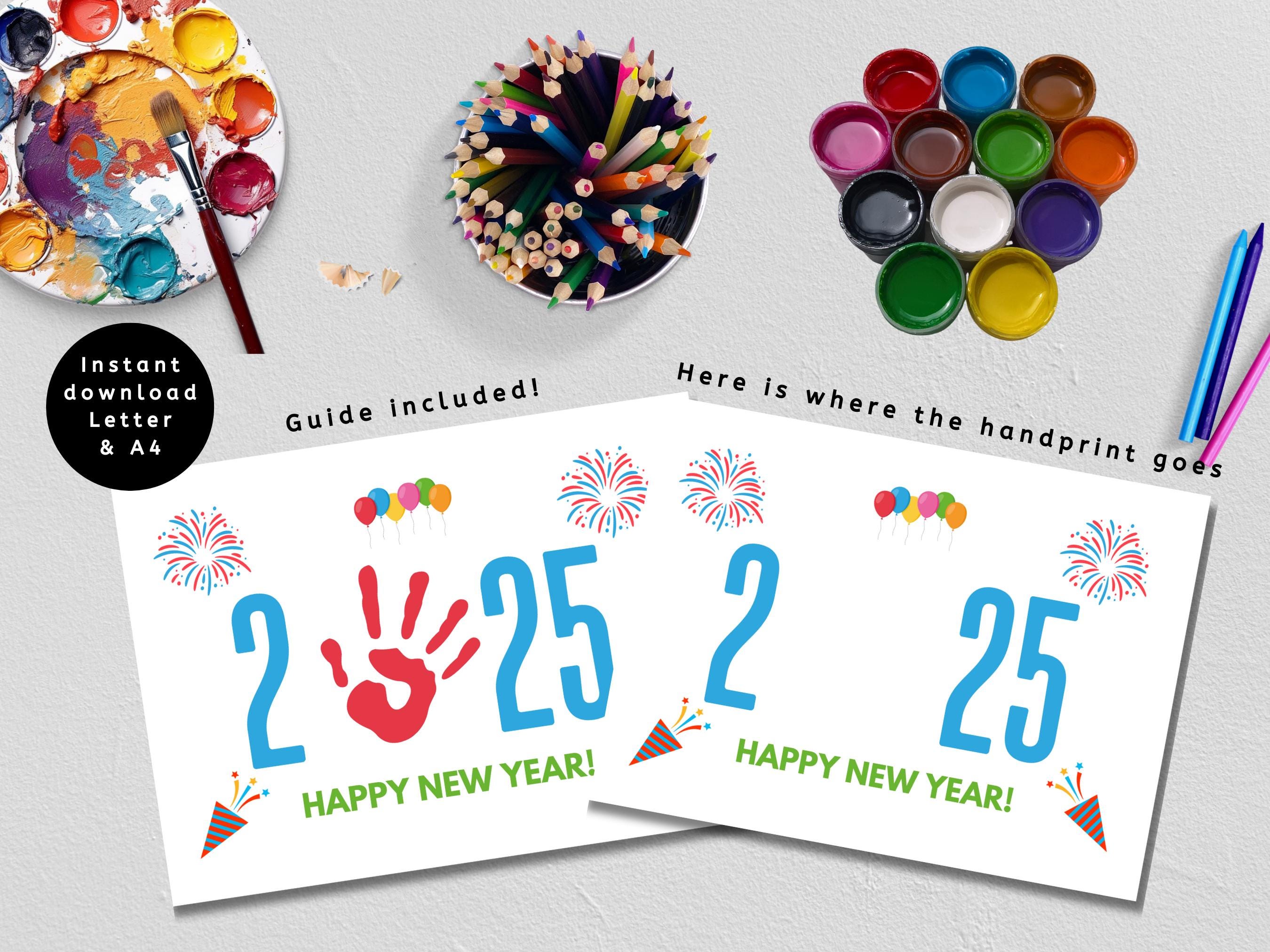 Happy New Year Handprint Craft, New Year Toddler Art, 2025 Keepsake ...