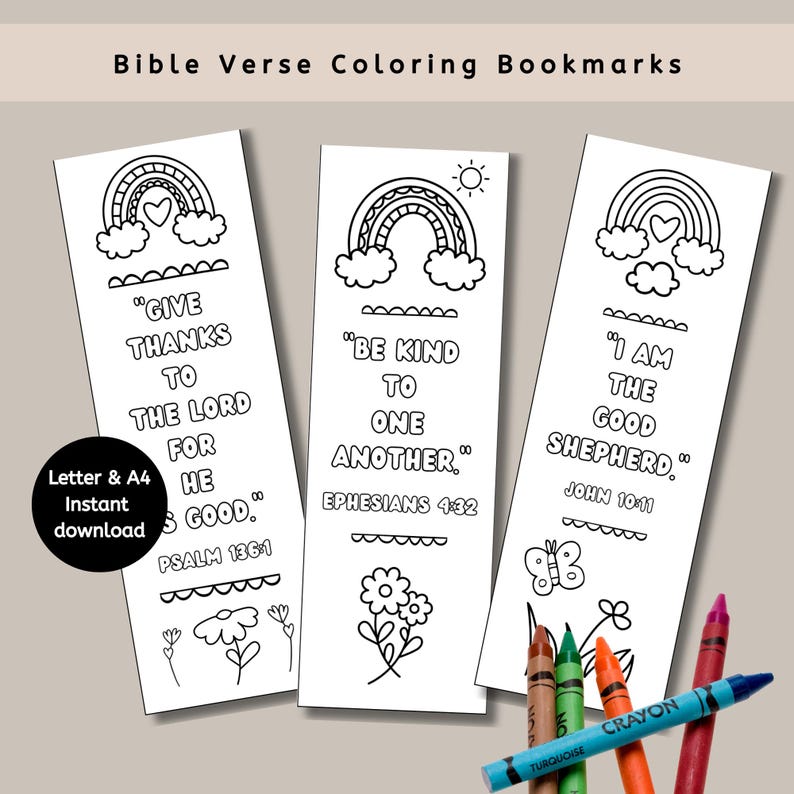 Kids Bible Verse Coloring Bookmark Printable, Sunday School Craft ...
