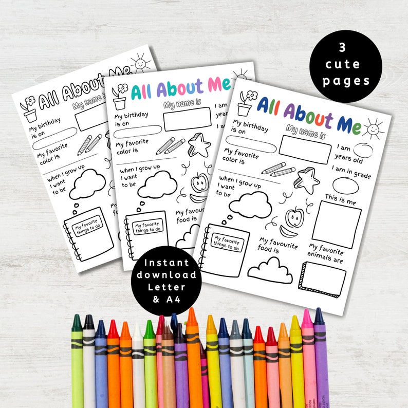 All About Me Project, Printable Coloring Questionnaire, Back to School ...
