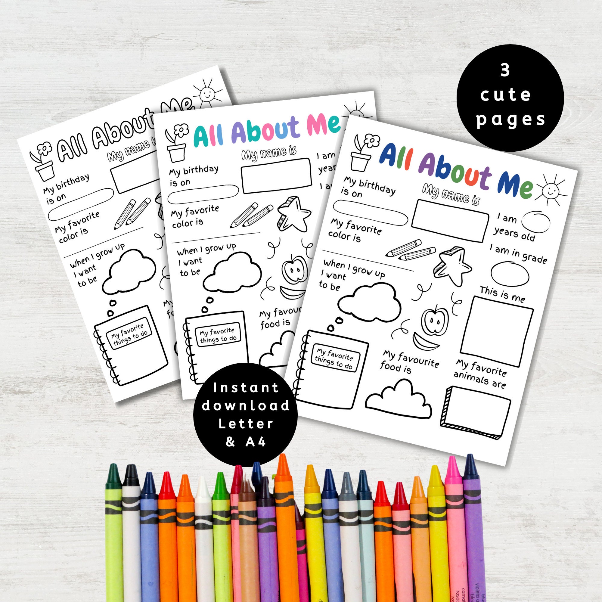 All About Me Coloring Sheets, Preschool Questionnaire, Printable ...