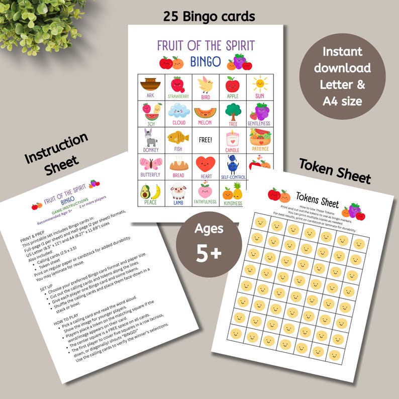 Fruit of the Spirit Bingo Game & Coloring Sheets, Kids Sunday School ...