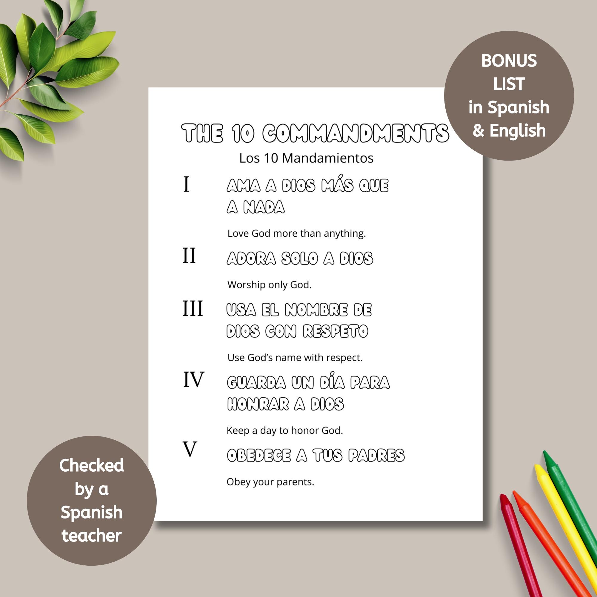 10 Commandments in Spanish Printable Coloring Pages for Preschoolers ...