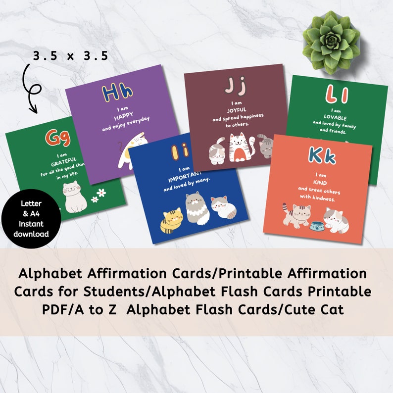 Alphabet Affirmation Cards, Printable Kids Flash Cards, Educational ...