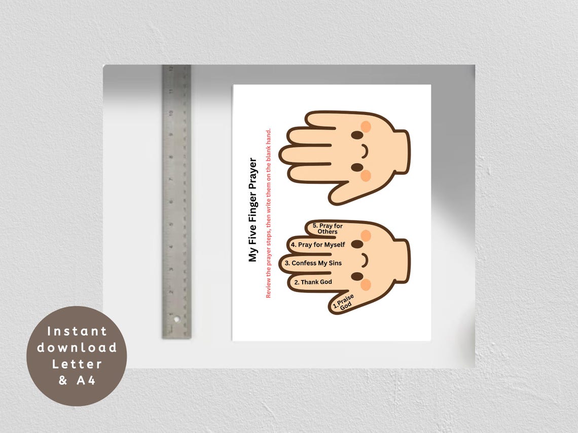 Prayer Bible Lesson Activity Kit, Printable Five Finger Guide and ...