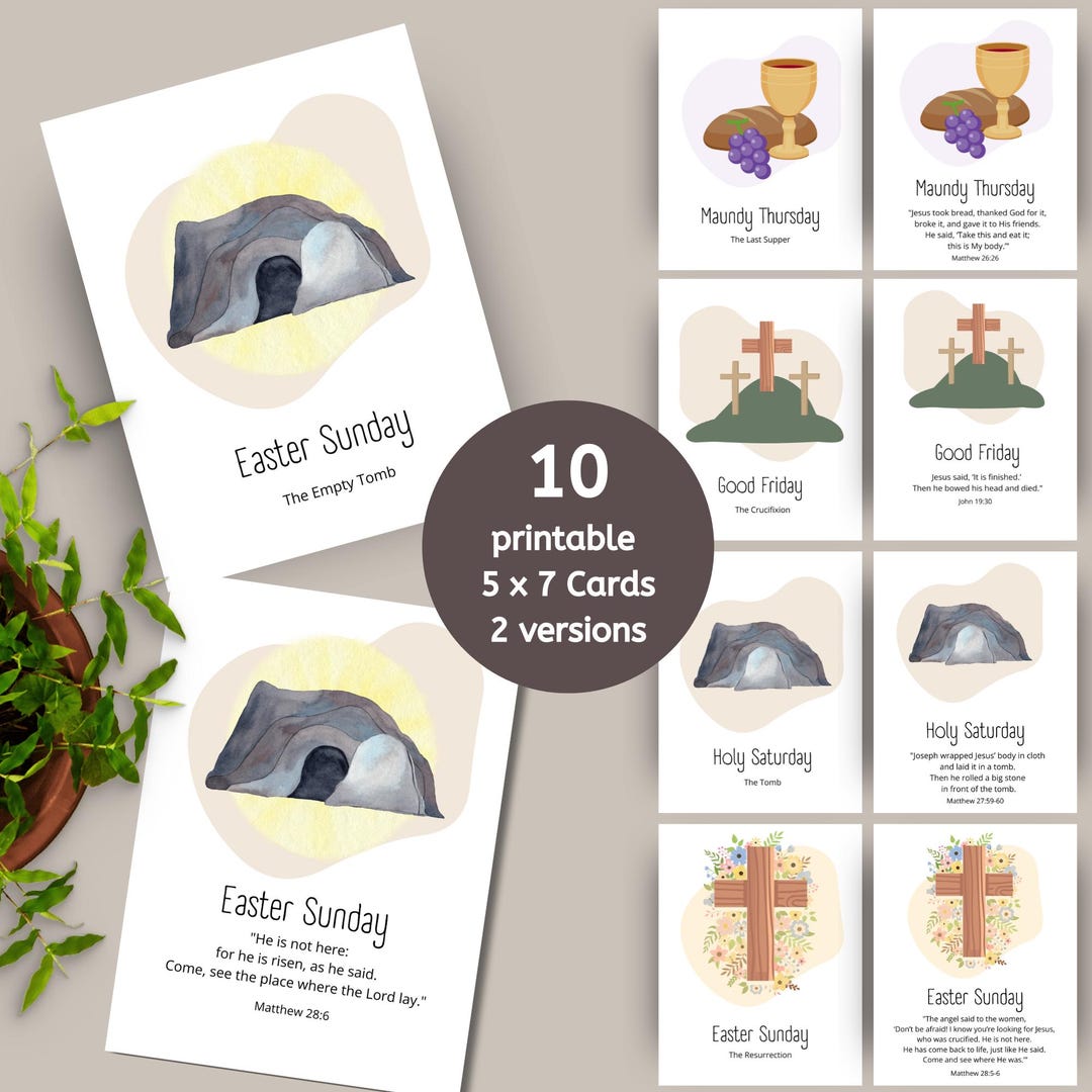 Holy Week Story Cards for Kids, 2 Catholic Easter Bible Flashcard Sets ...