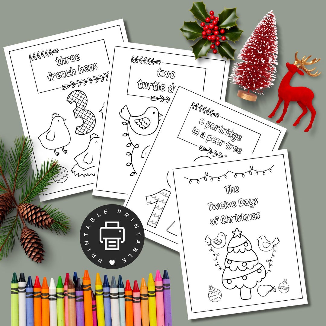 Twelve Days of Christmas Printable Coloring Pages for Kids, Holiday ...