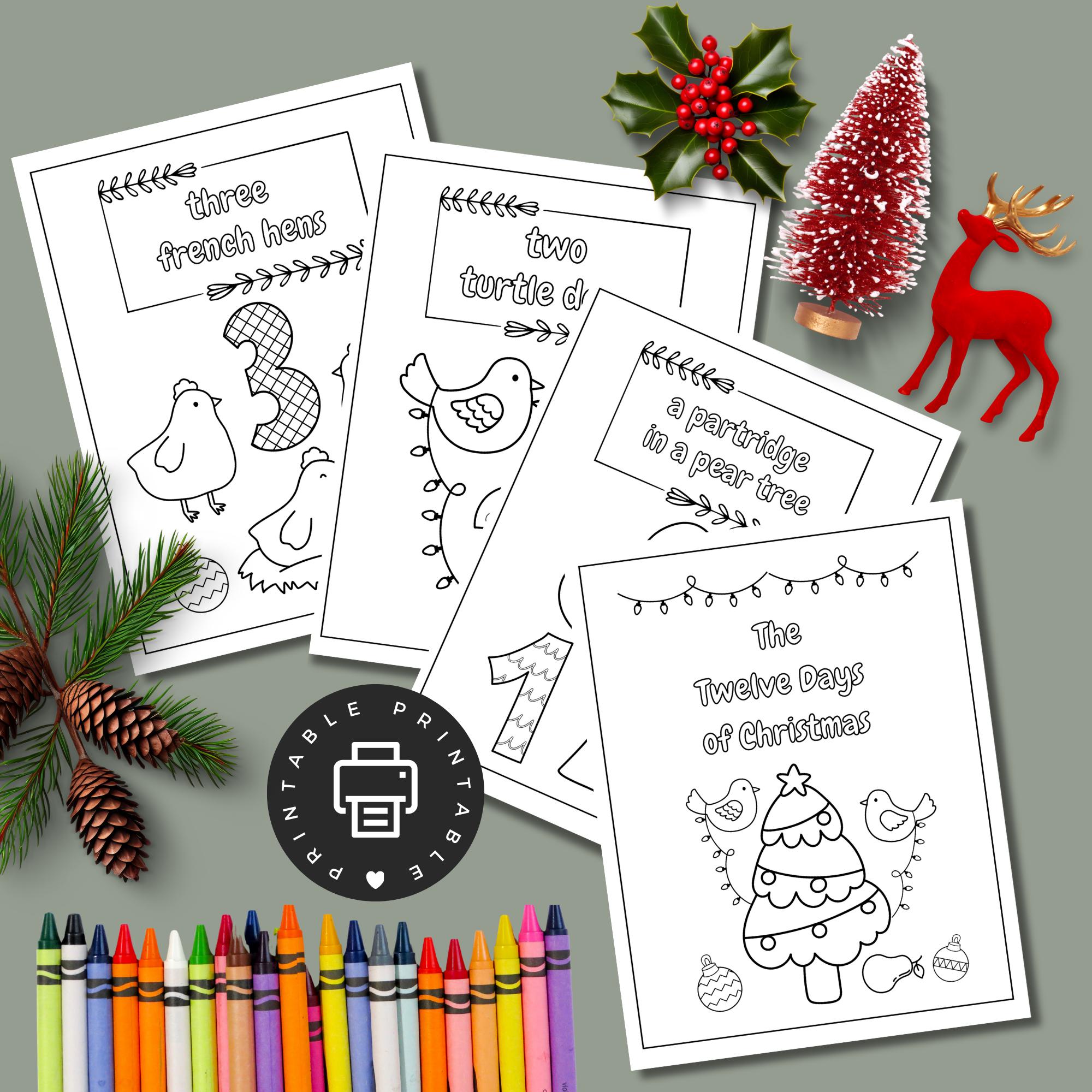 Twelve Days of Christmas Printable Coloring Pages for Kids, Holiday ...