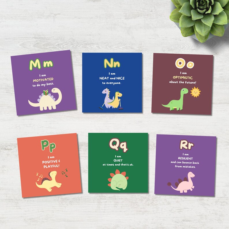 Dinosaur Alphabet Flashcards for Kids, Printable Affirmation Cards ...