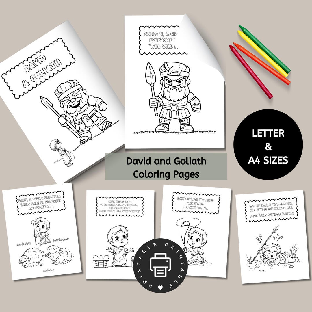 David and Goliath Coloring Pages, Printable Bible Story Activity for ...