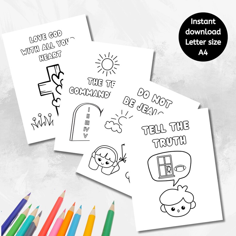 10 Commandments Coloring Pages: Kids Bible Lesson, Printable PDF - Etsy