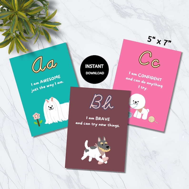 Alphabet Affirmation Cards, Positive Cursive ABC Flashcards With Dogs ...