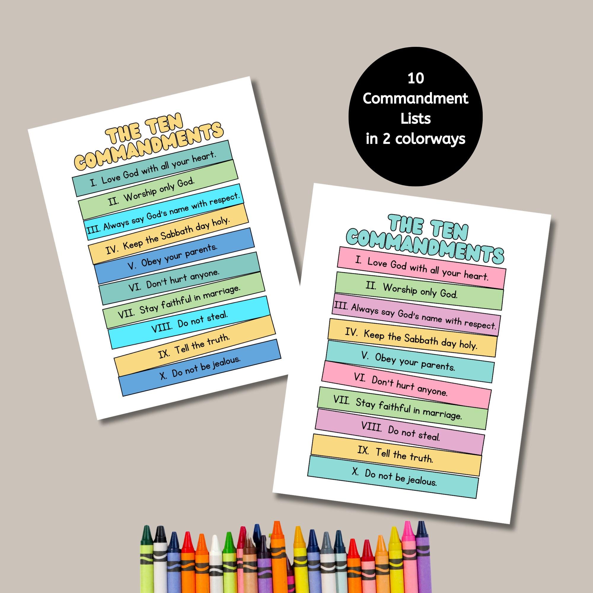 10 Commandments Activity Sheets and Colored Posters Set, Kids Bible ...