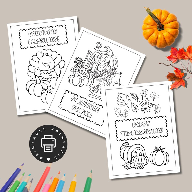 Fall Coloring Pages for Kids, Thanksgiving Autumn Printable PDF - Etsy