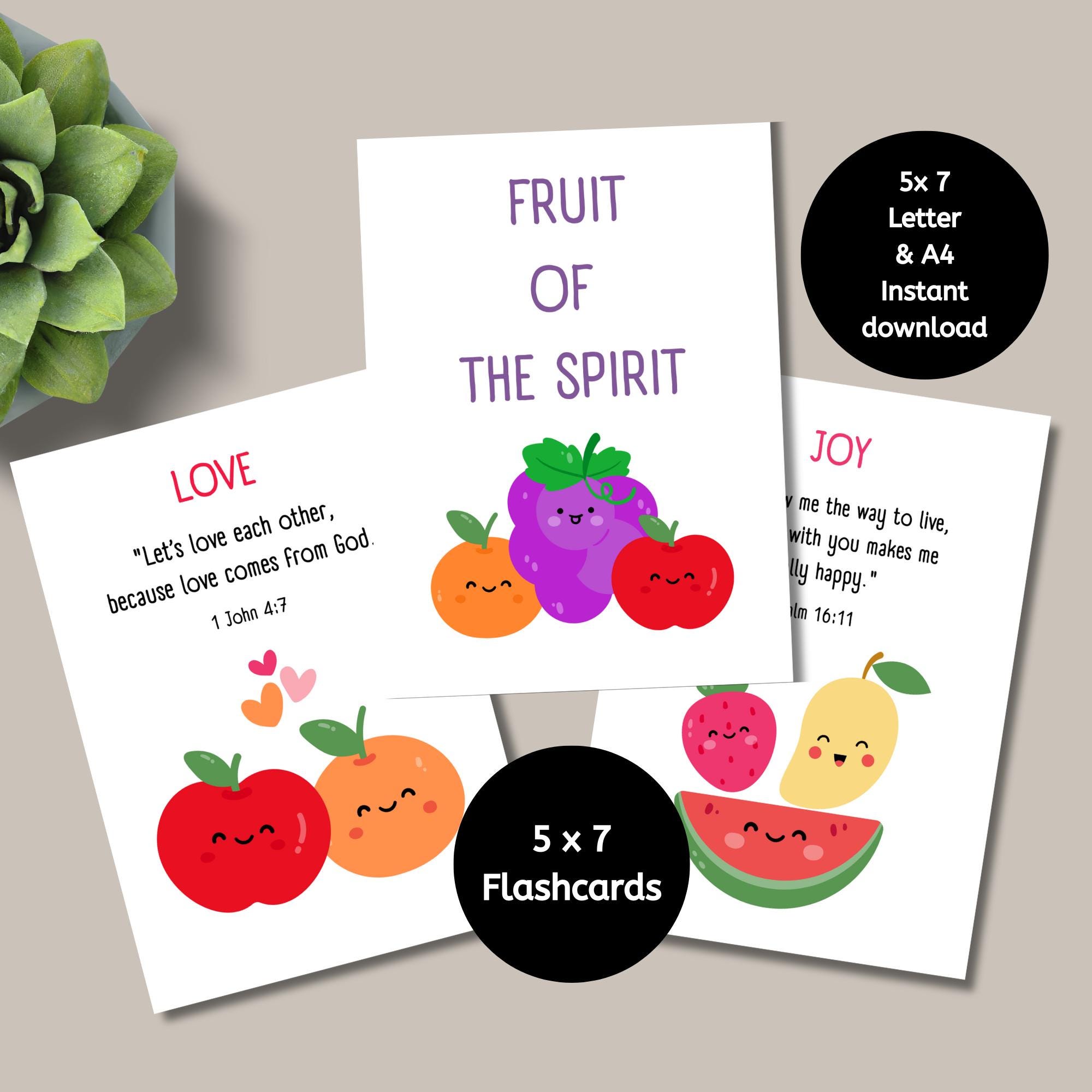 Fruit of the Spirit Bible Printable Cards, Kids Bible Verse Cards ...