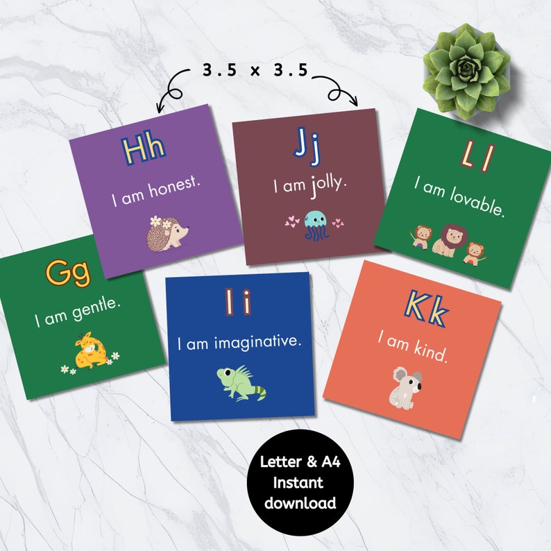Colorful Alphabet Affirmation Cards for Kids, Animal Flash Cards ...
