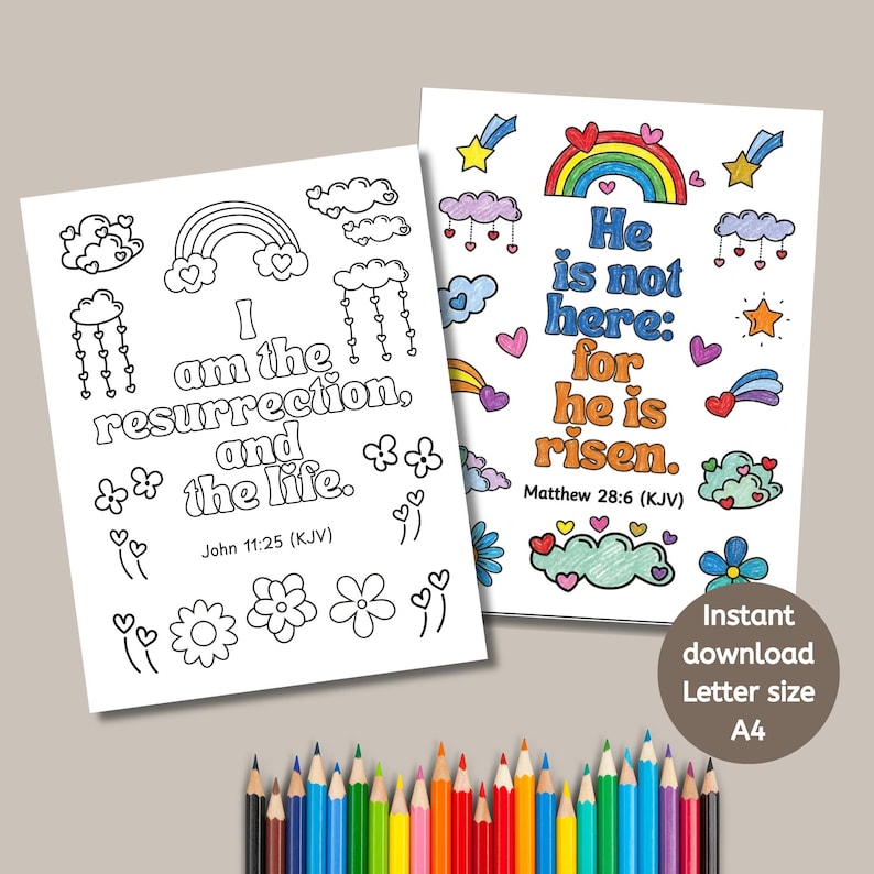Bible Verse Coloring Pages, He is Risen, I Am the Resurrection, Sunday ...