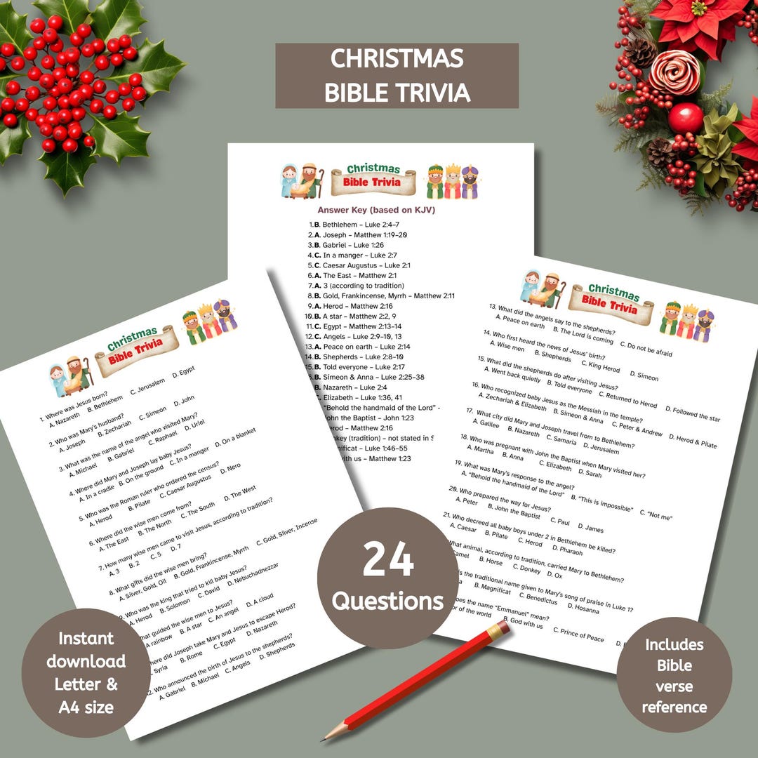 Christmas Bible Trivia Game, Printable Interactive Quiz for Church ...
