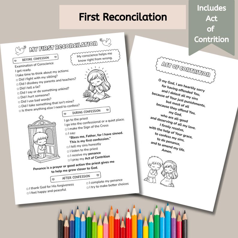 Catholic Sacraments Printable Bundle for Kids: First Reconciliation ...
