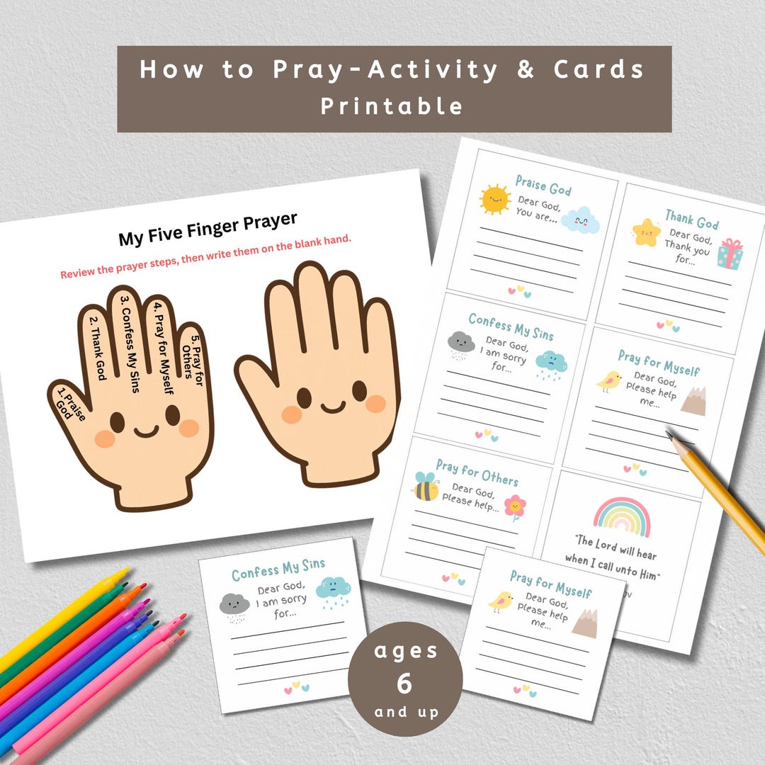 Prayer Bible Lesson Activity Kit, Printable Five Finger Guide and ...
