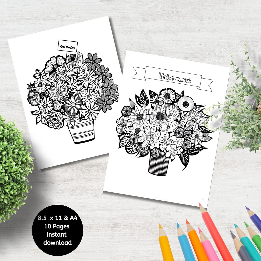 Get Well Soon Coloring Pages, Quiet Stress Relief, Printable PDF ...