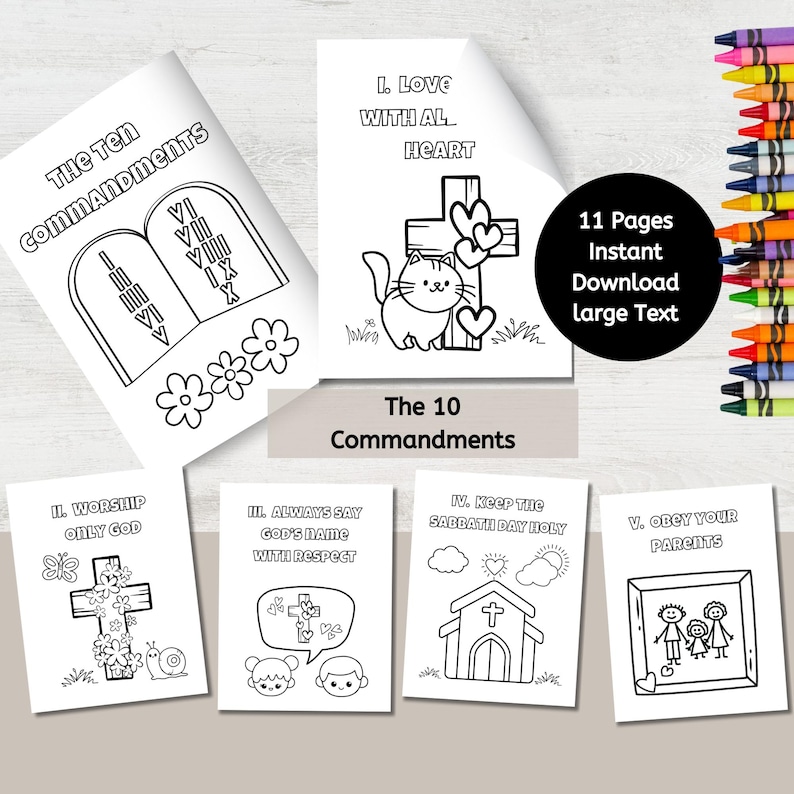 Ten Commandments for Kids Printable Coloring Pages, Bible Verse ...