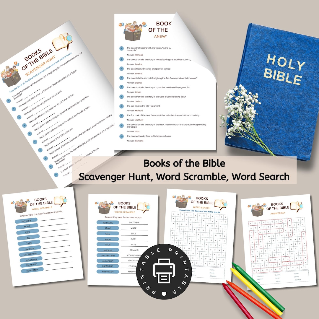 Books of the Bible Scavenger Hunt Game, Fun Printable Church Activities ...